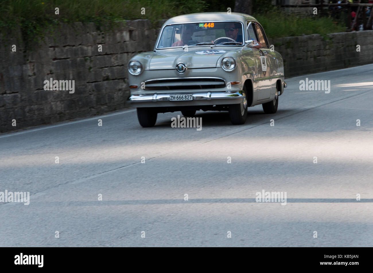 TAUNUS 15M 1957 on an old racing car in rally Mille Miglia 2017 the ...