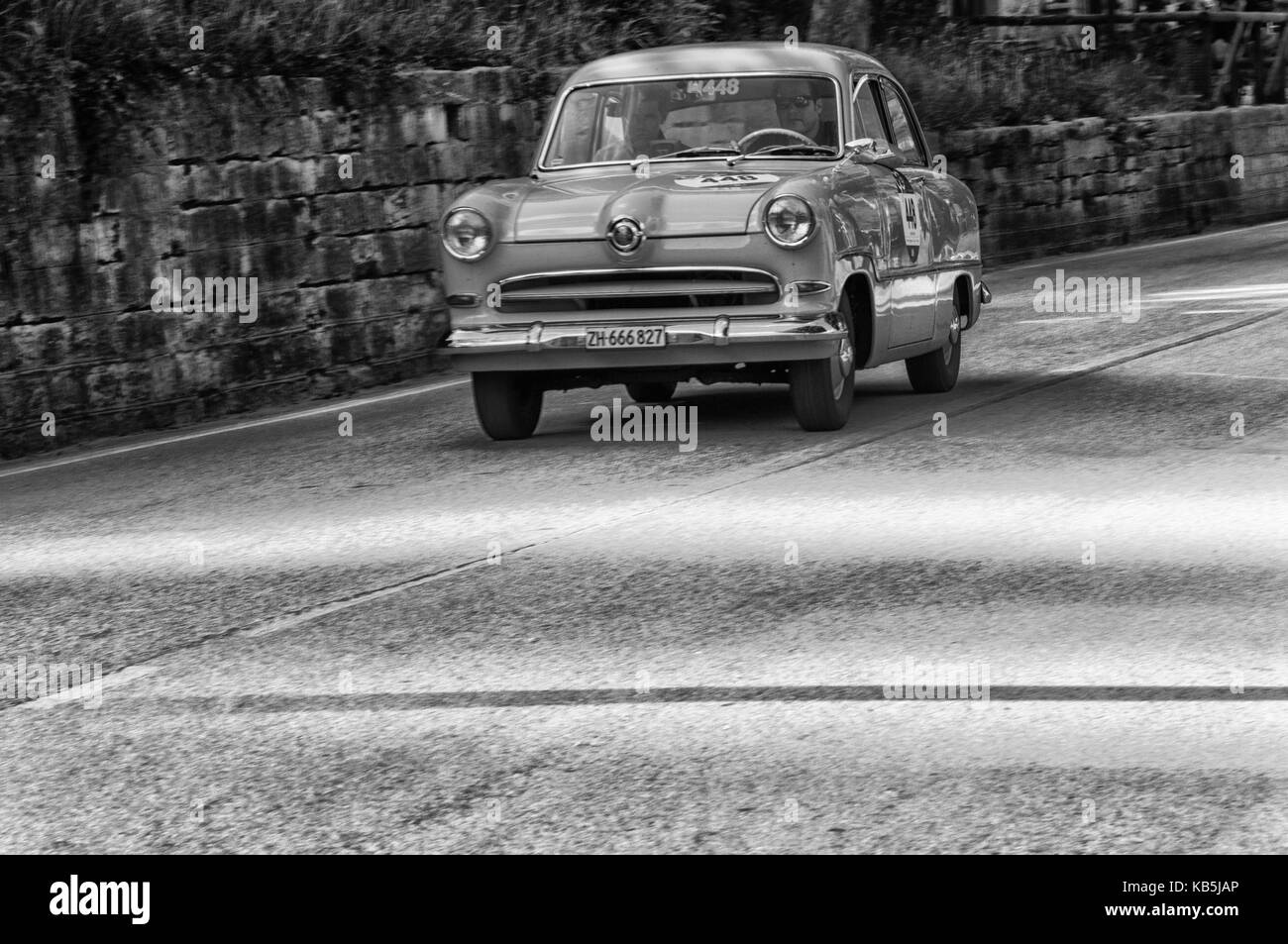 TAUNUS 15M 1957 on an old racing car in rally Mille Miglia 2017 the ...