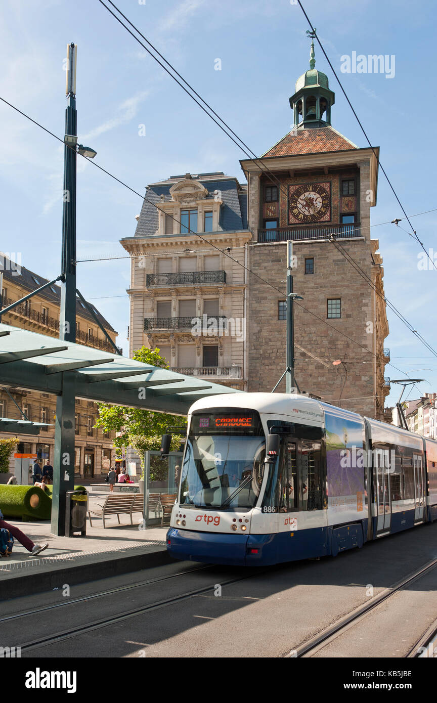 Tram stop, Rue de la Tour-de-l'Ile, Geneva, Switzerland, Europe Stock ...
