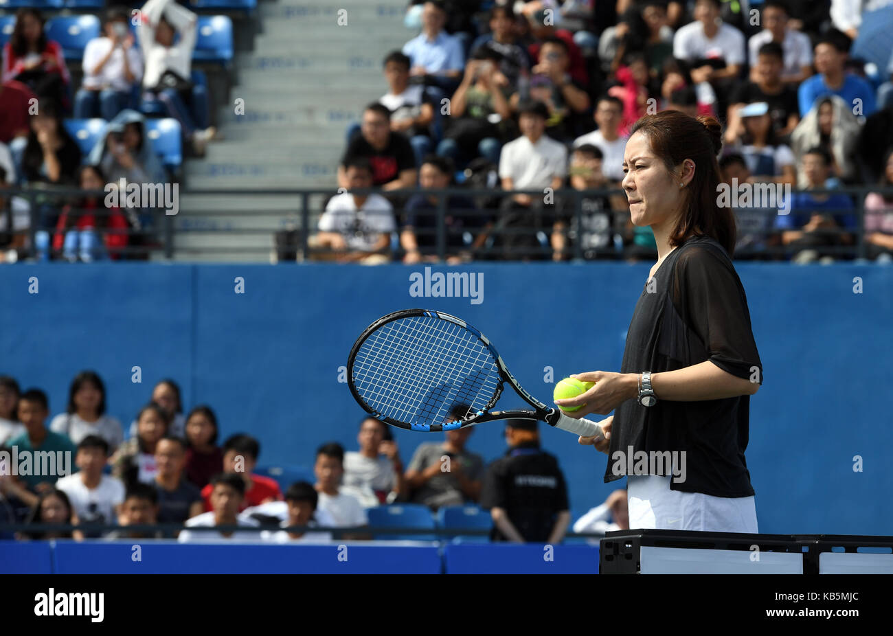 Wuhan, China. 28th Sep, 2017. Chinese two-time Grand Slam champion Li ...