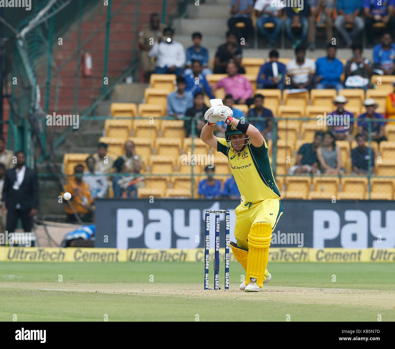 Bengaluru, India, Sep, 28, 2017. AJ Finch, who made 94 runs out of 96 ...