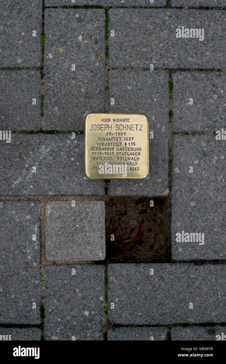 A stumbling block can be seen on the sidewalk in Magdeburg, Germany, 28 ...