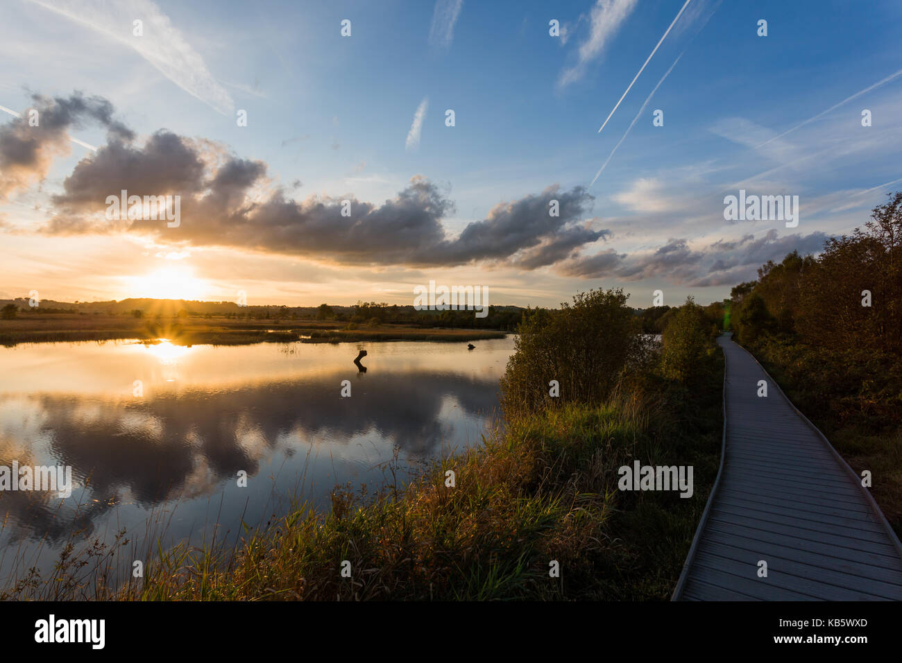The sun setting over Cors Caron National Nature reserve as the Autumnal ...