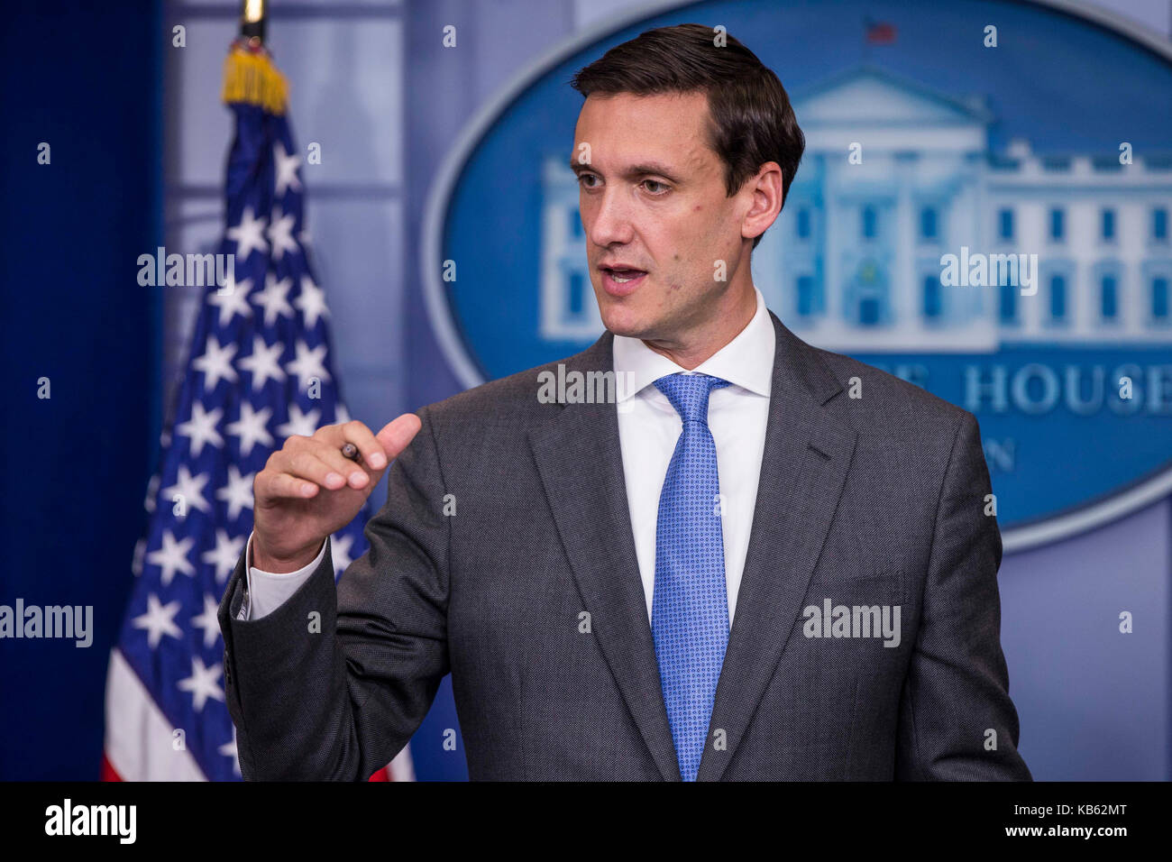 Homeland Security Advisor Tom Bossert speaks with reporters during the ...