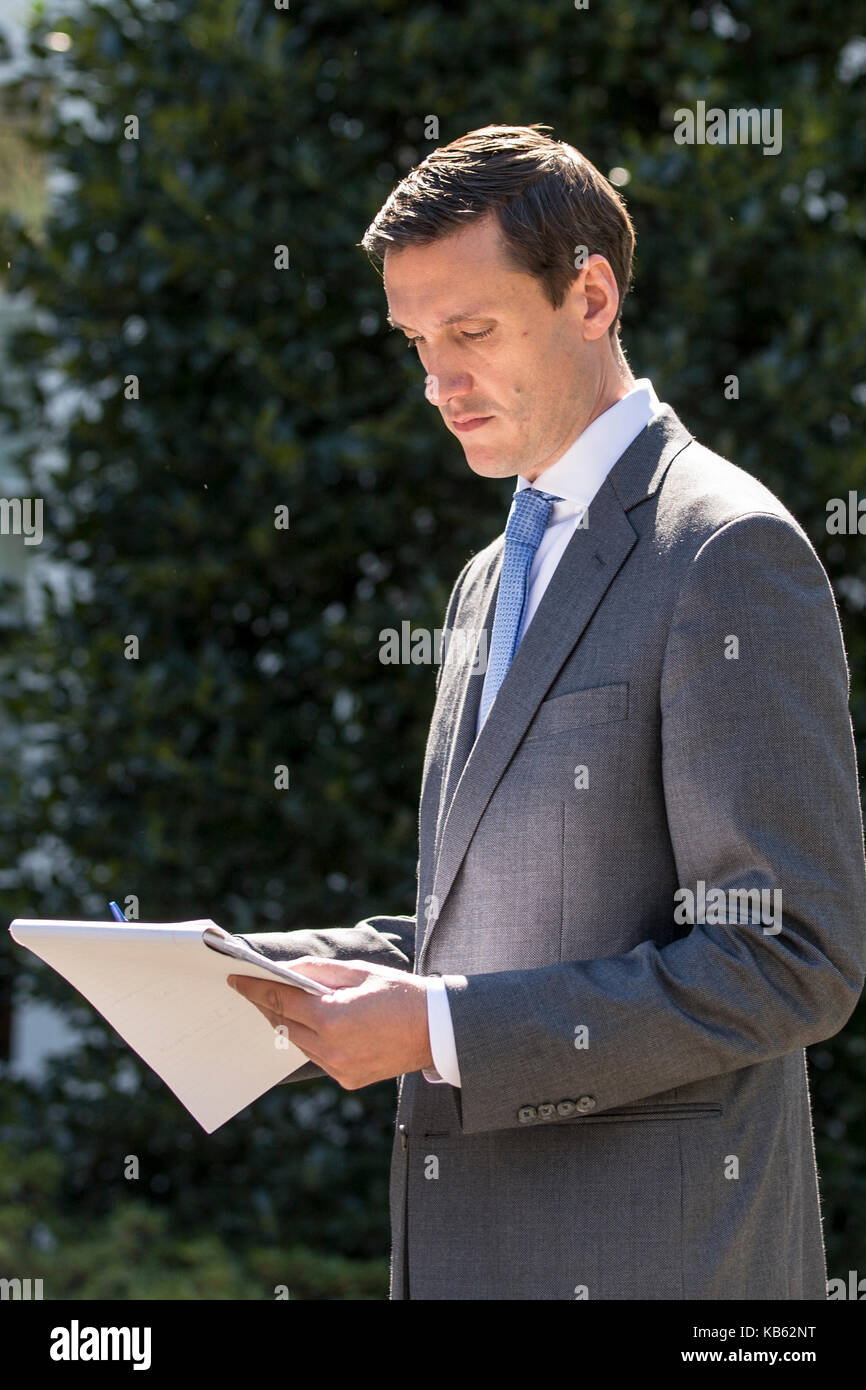 Homeland Security Advisor Tom Bossert reads his notes as he prepares to ...