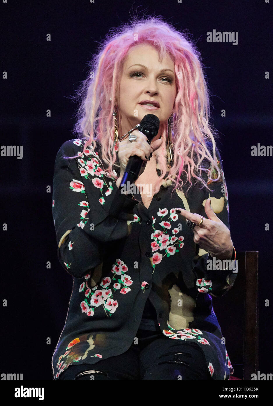 The singer Cyndi Lauper on stage of the Operettenhaus during a press ...