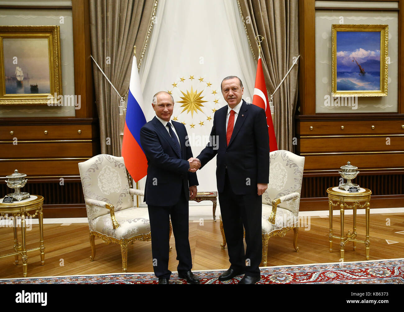 Ankara. 28th Sep, 2017. Turkish President Recep Tayyip Erdogan (R ...