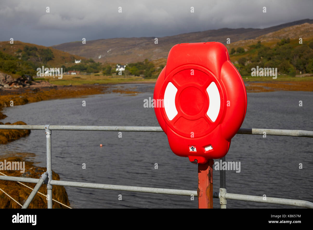 Dinghy and life belt on Loch Toscaig. South east from the pier at ...
