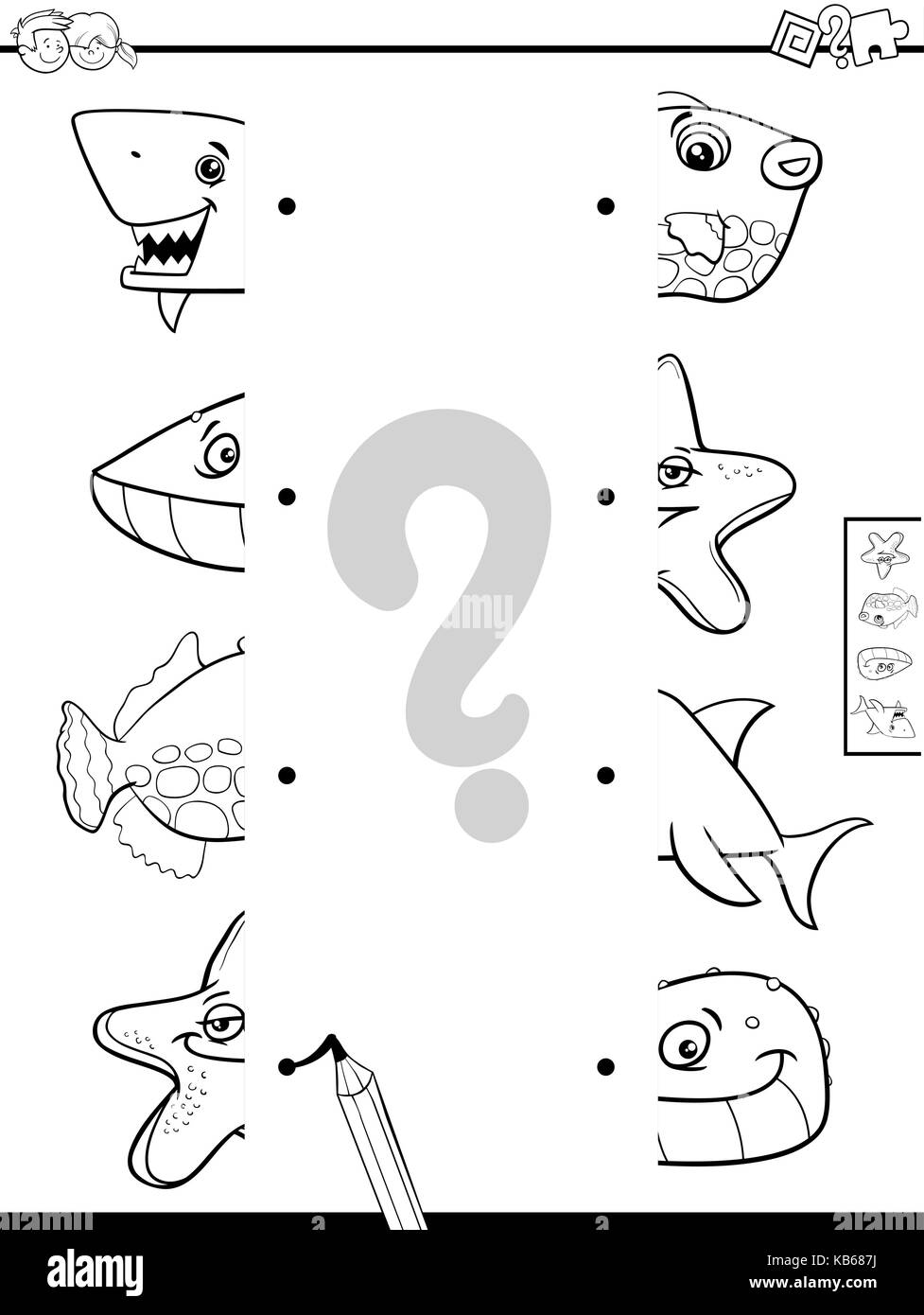 Black and White Cartoon Illustration of Educational Game of Matching ...