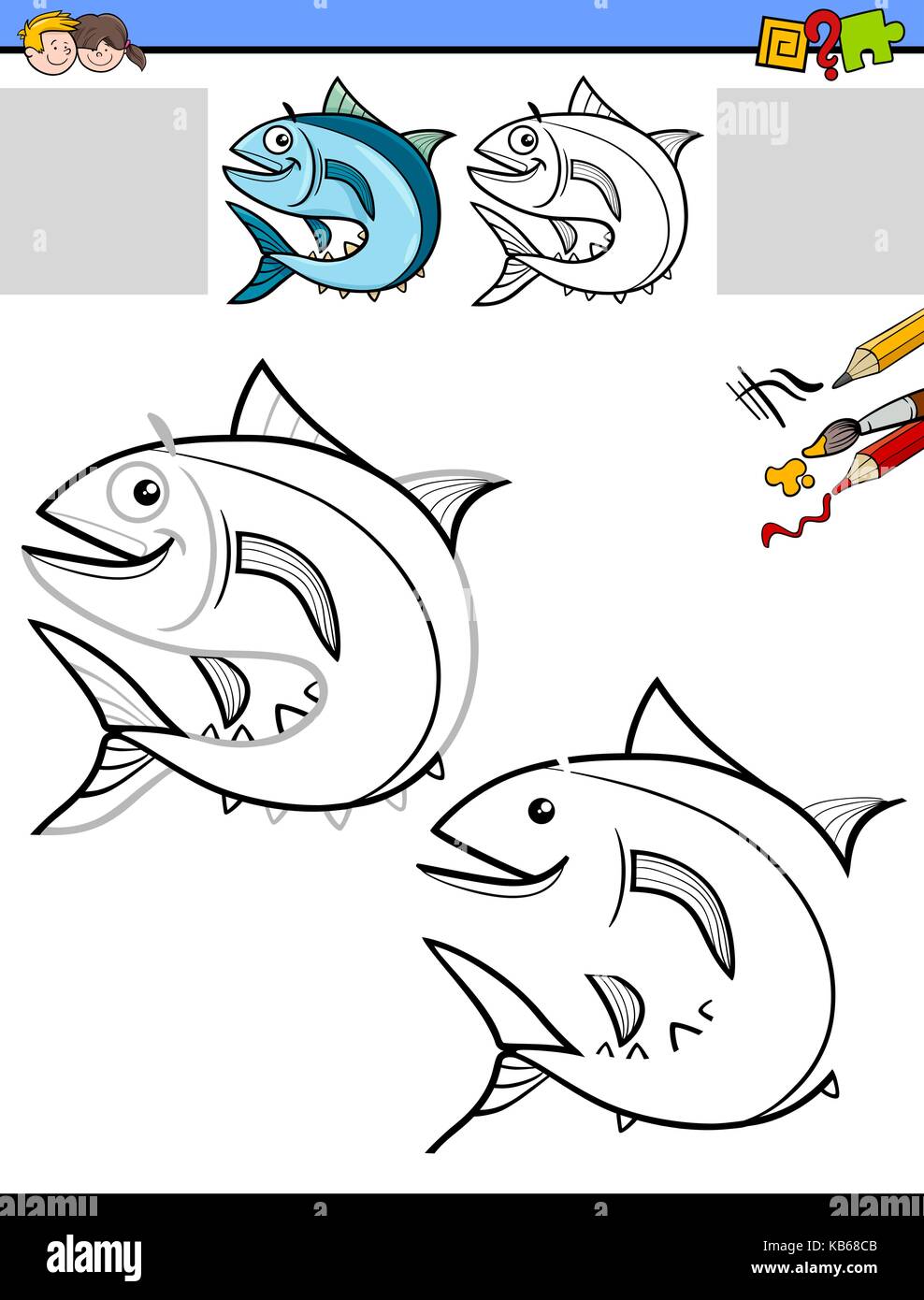 Cartoon Illustration of Drawing and Coloring Educational Activity for ...