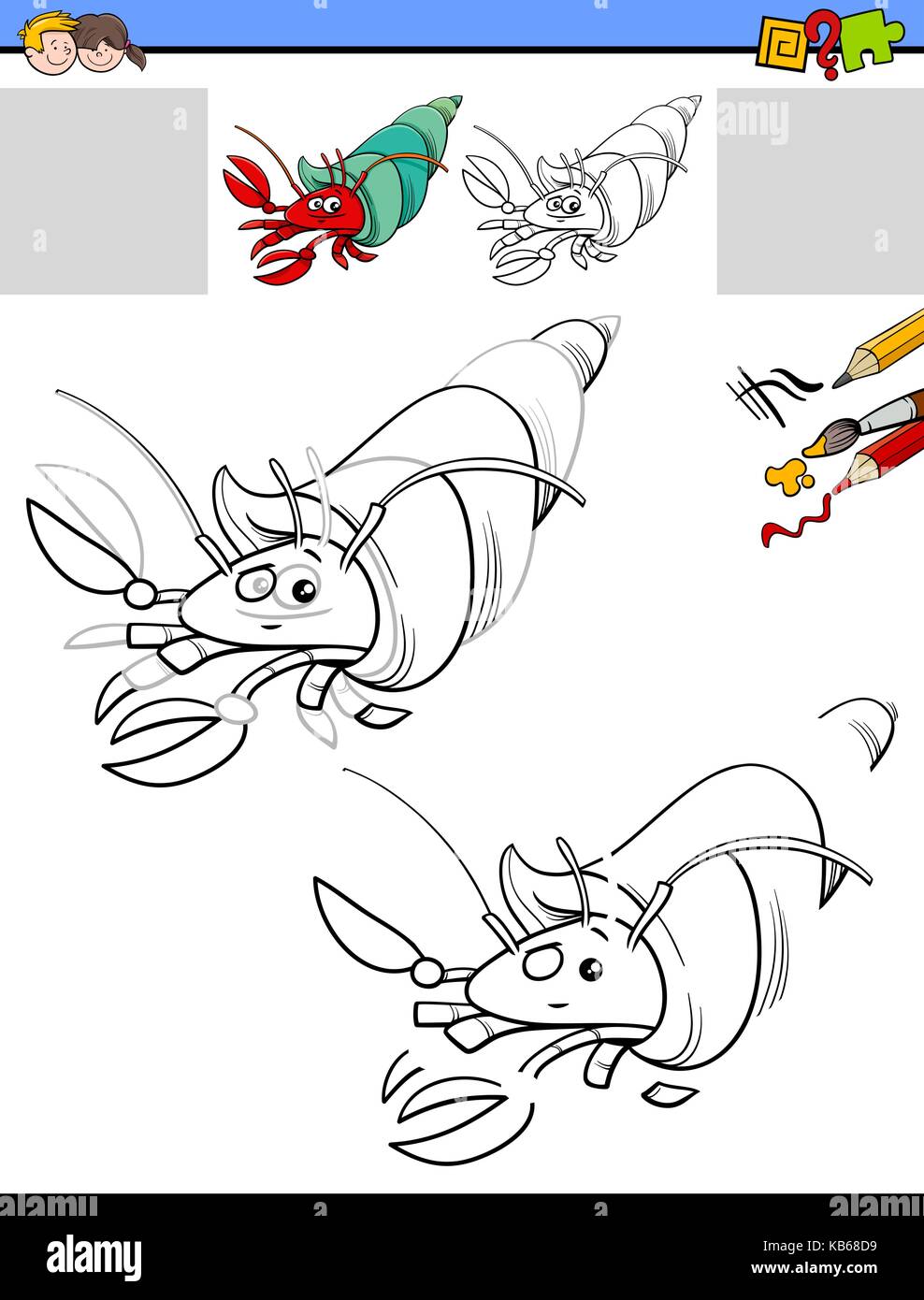 Cartoon Illustration of Drawing and Coloring Educational Activity for ...