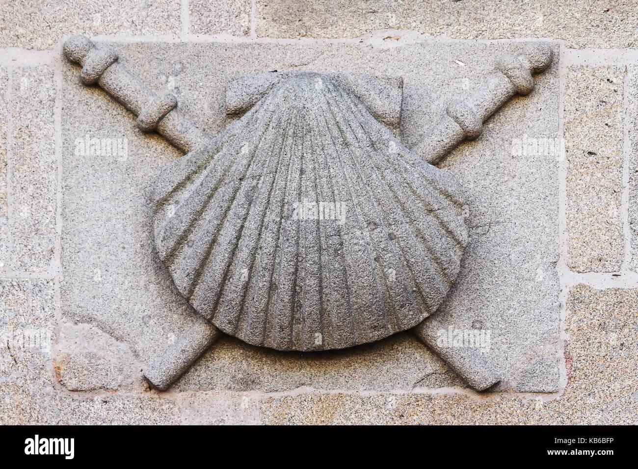 Santiago shell carved in stone, Santiago de Compostela, Galicia, Spain ...