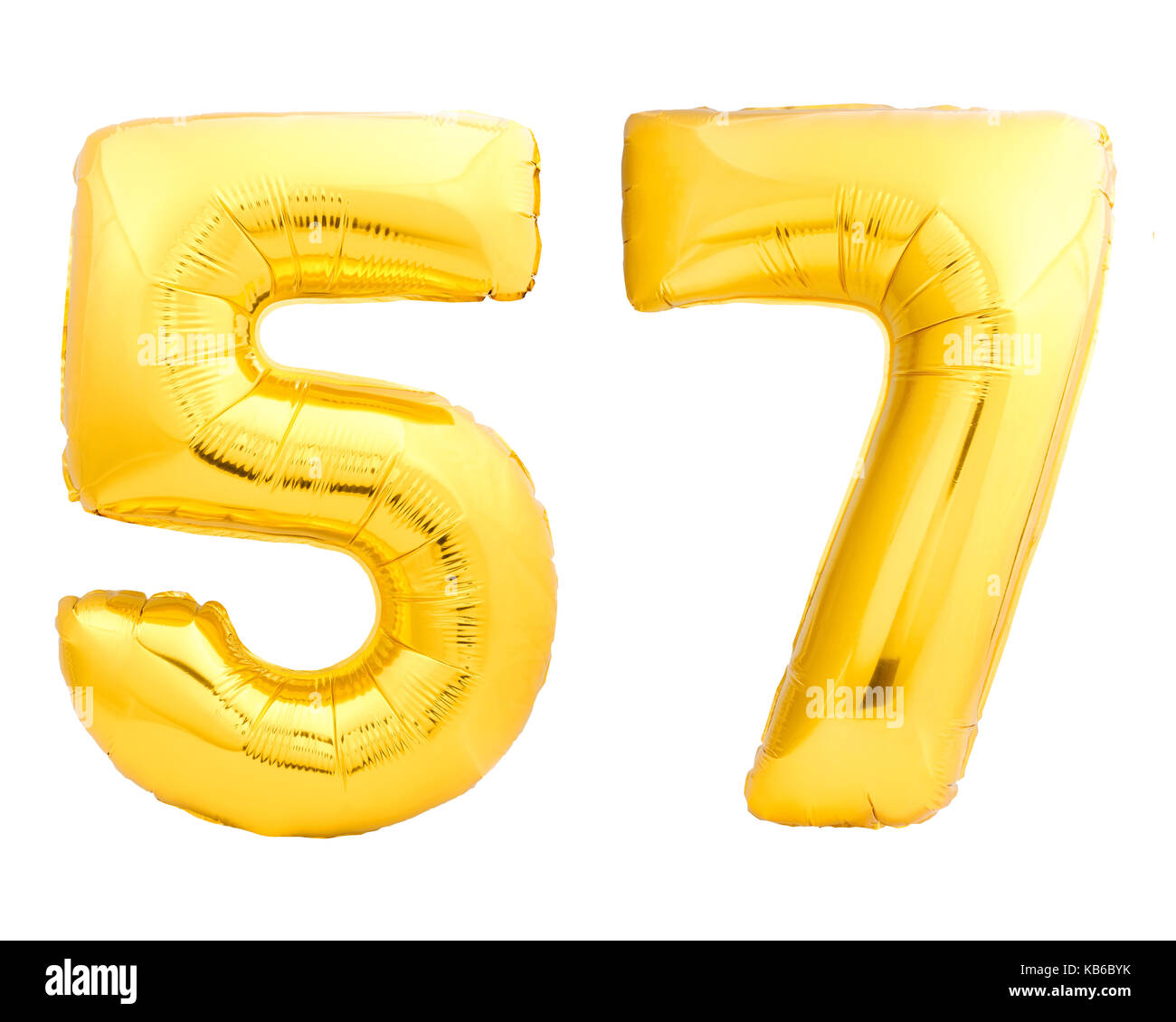 Golden number 57 fifty seven made of inflatable balloon Stock Photo - Alamy