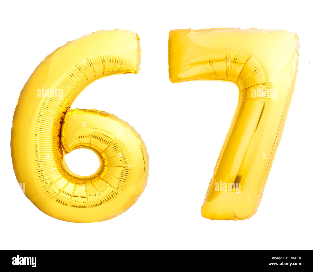 Golden number 67 sixty seven made of inflatable balloon Stock Photo - Alamy