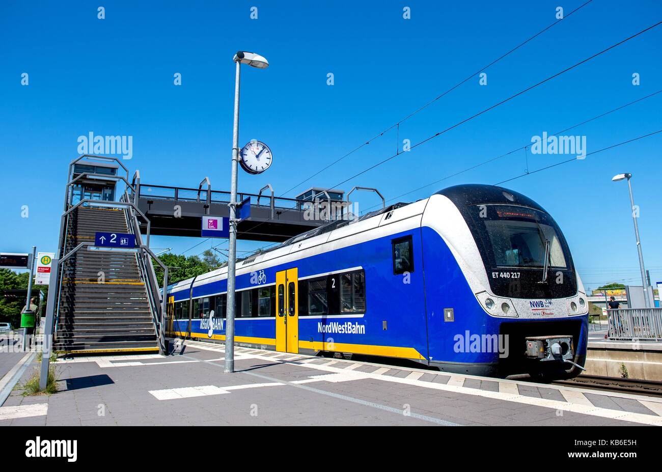 A train of the transportation company NordWestBahn stops at the train ...