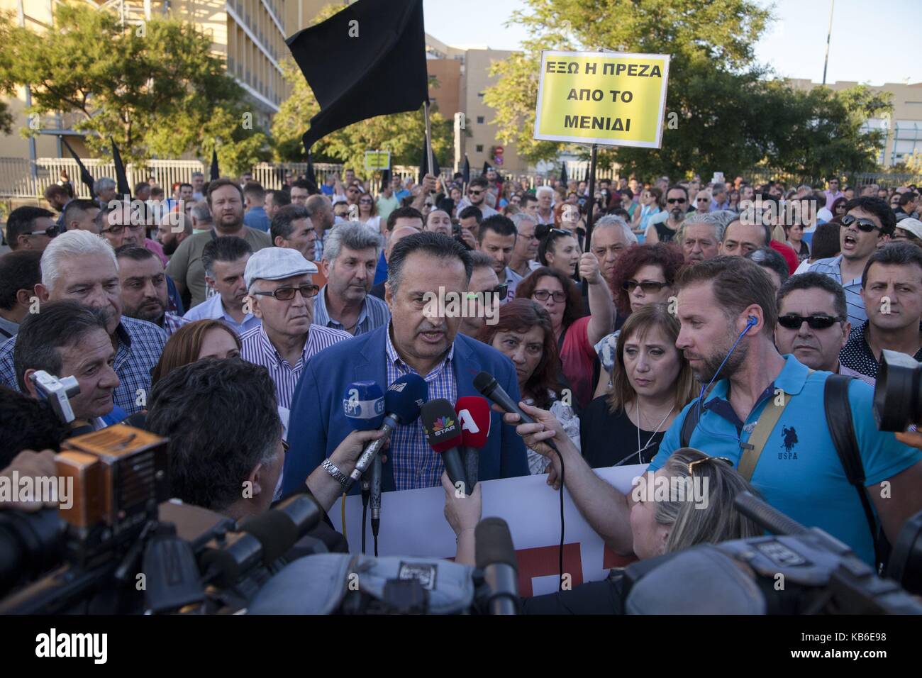 Local residents and Mayor of suburb city of Menidi, in northwestern ...