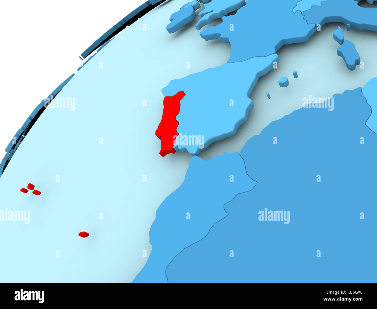 Portugal in red on blue model of political globe. 3D illustration Stock ...