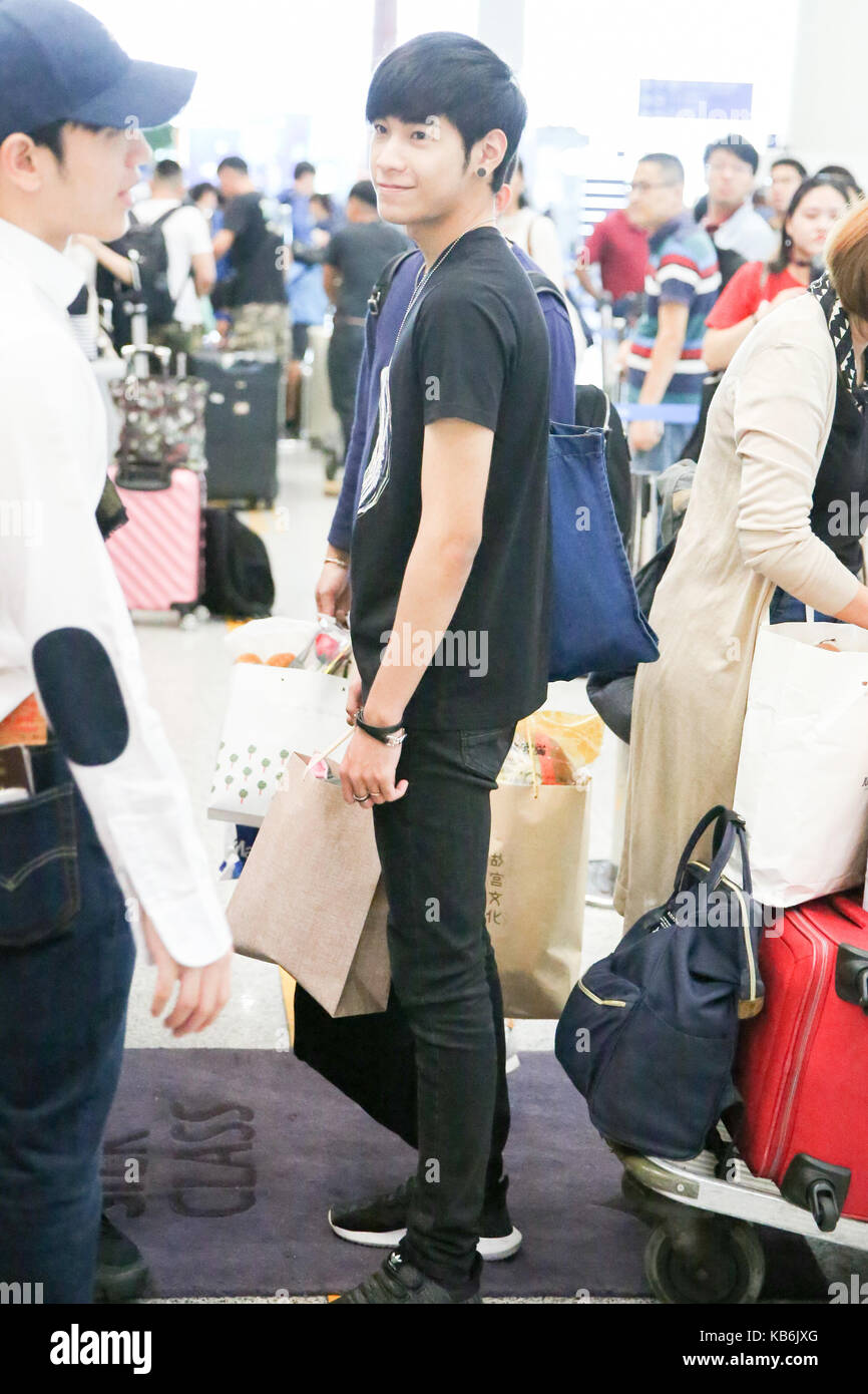Thai actor Singto is pictured as he arrives at the Beijing Capital ...