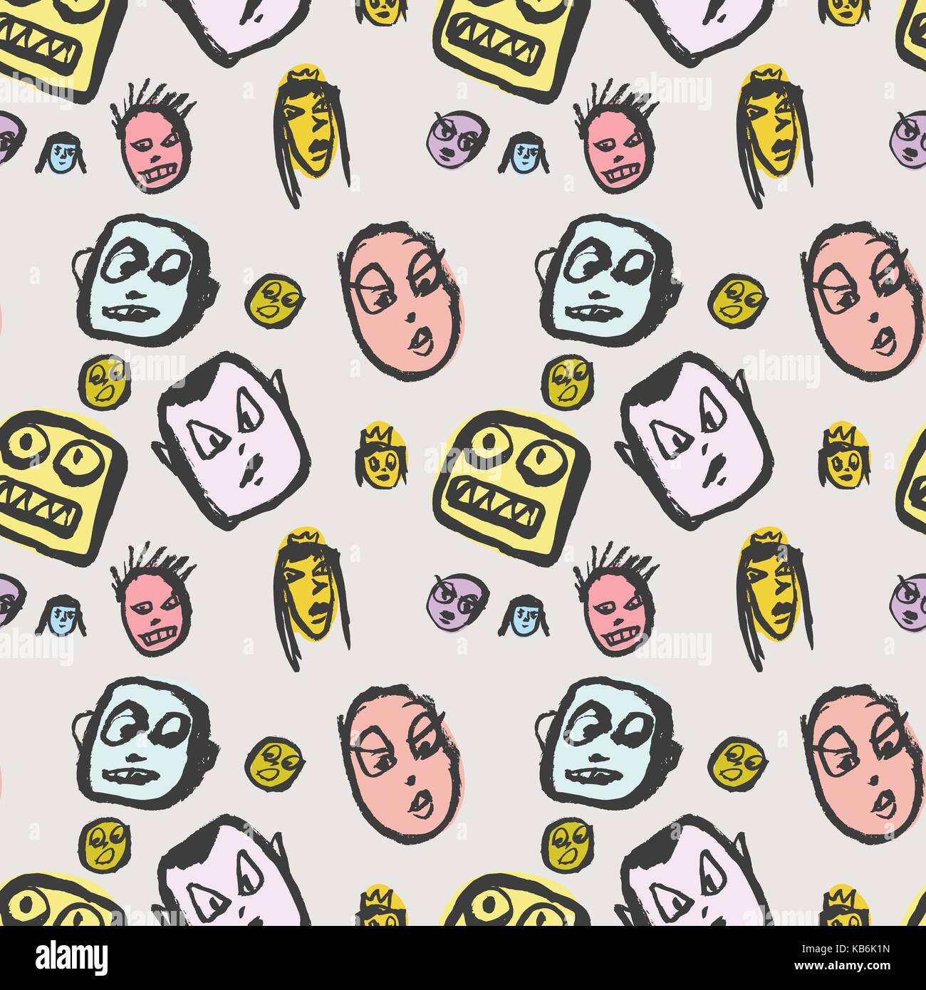 Doodles faces pattern Stock Vector Image & Art - Alamy
