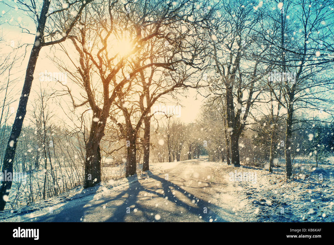 Alley in snowy morning Stock Photo - Alamy