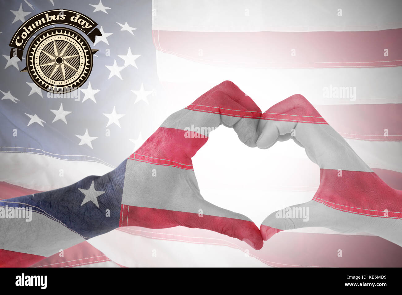 Couple making heart shape with hands against close-up of an flag Stock ...