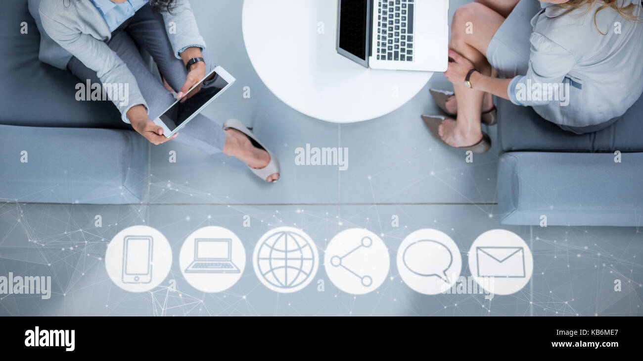 Mobile and computer icon against white background with vignette Stock ...