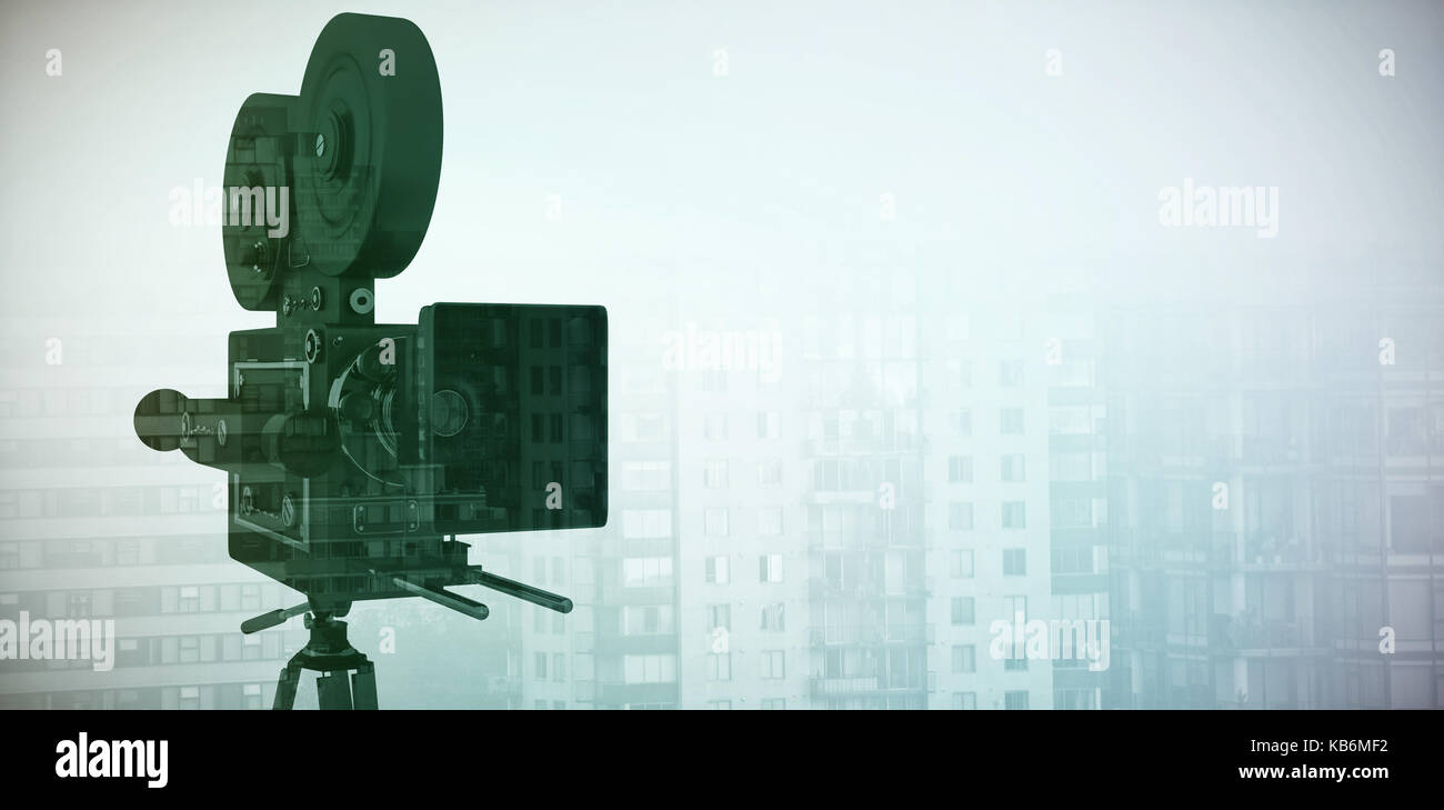 Close-up of tripod with film reel camera against sunlight falling on ...