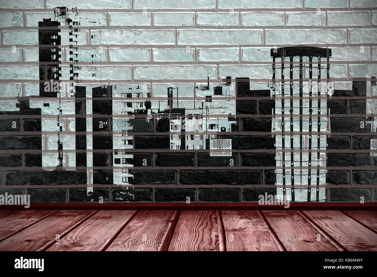 Digital image of buildings against close-up of brick wall Stock Photo ...