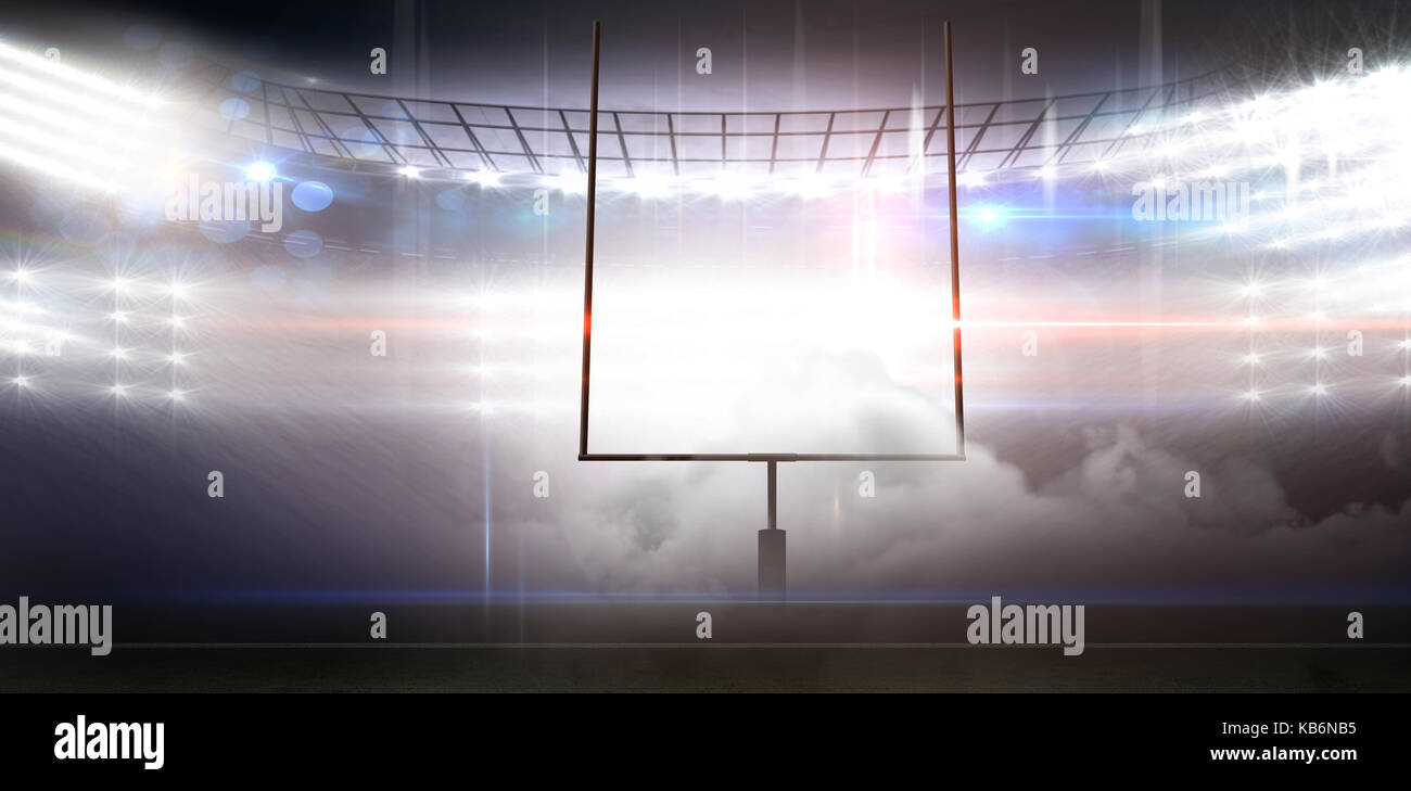 Graphic image of goal post at American football stadium with smoke ...