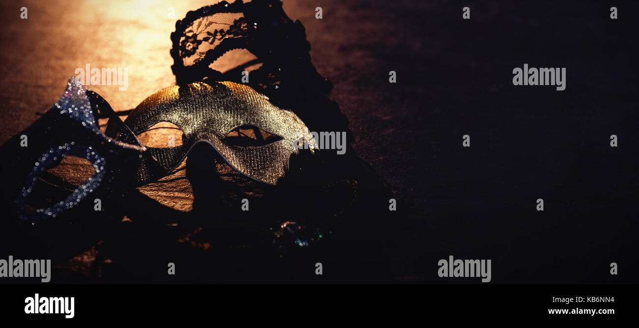 High angle view of masquerade masks on stage Stock Photo - Alamy