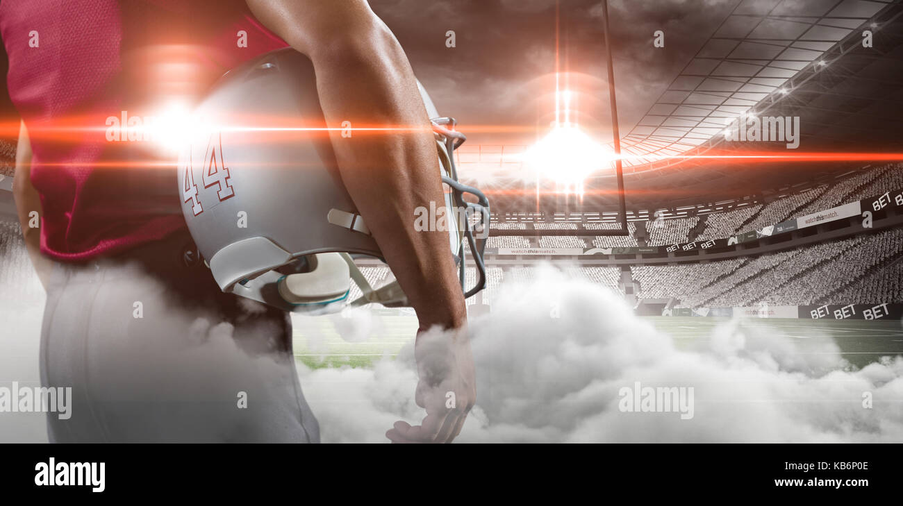 Digital image of goal post at American football stadium with smoke ...