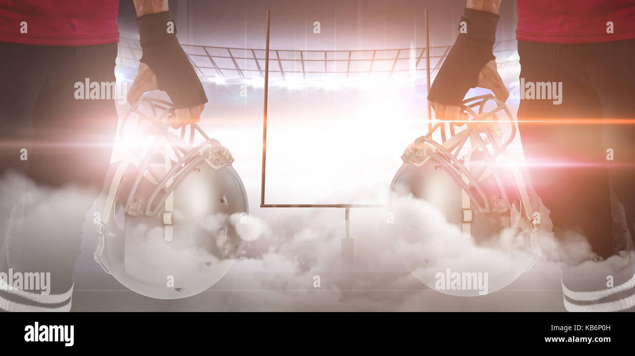 Graphic image of goal post at American football stadium with smoke ...