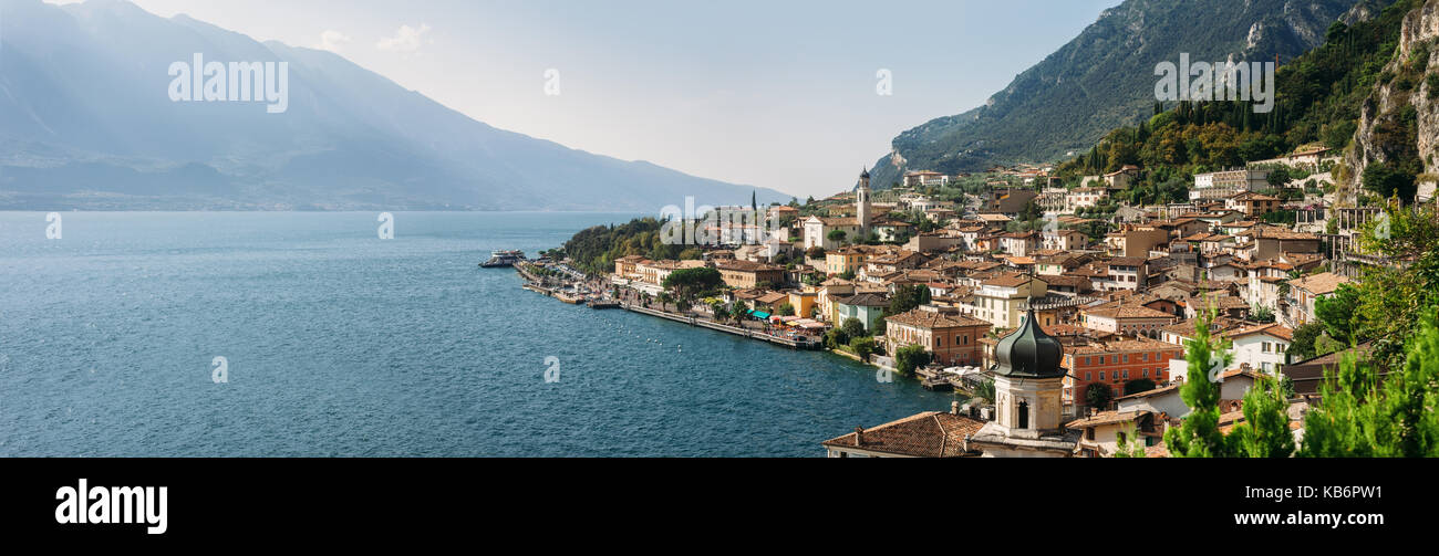 Panorama of beautiful village Limone sul Garda, Italy. Travel ...