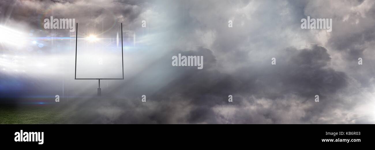 Digital composite of Sports stadium lights transition effect with sky ...