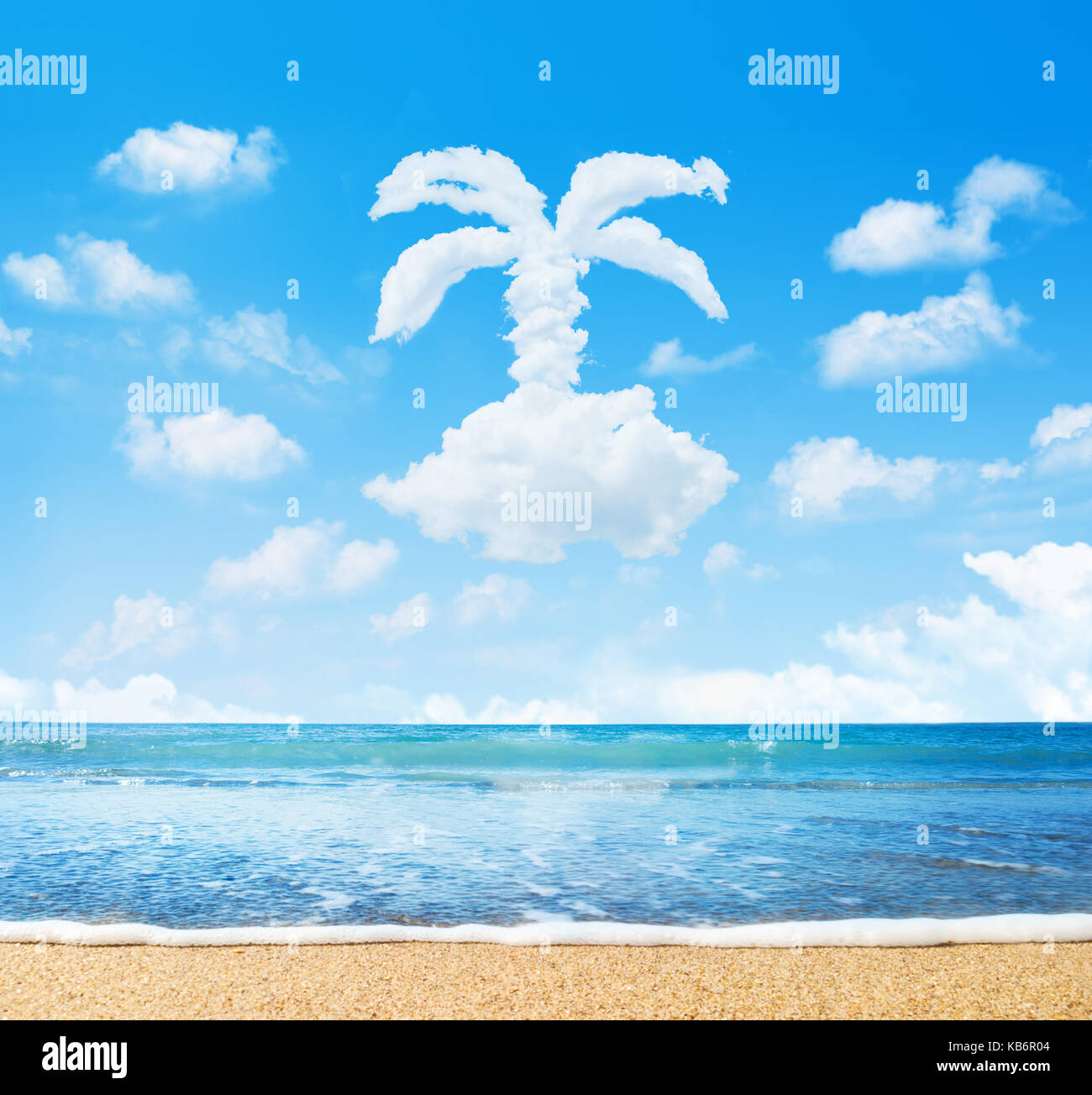 beach and sea. Cloud in form of palm tree in blue sky Stock Photo - Alamy