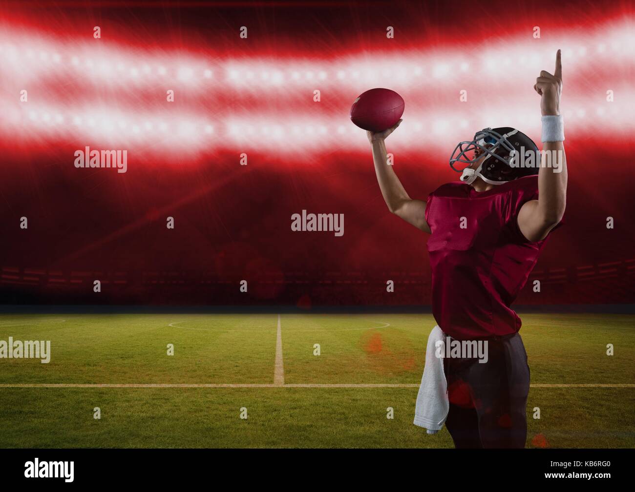 Digital composite of american football player cheering in stadium Stock ...