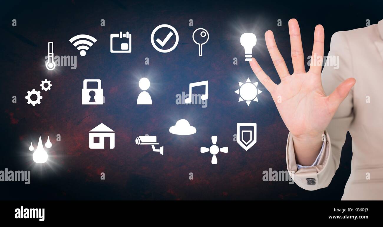 Digital composite of Hand touching icons interface of internet of ...