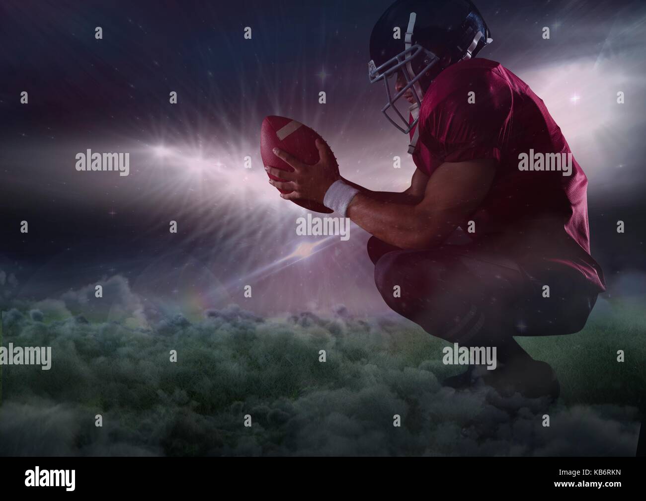 Digital composite of american football player sitting down in stadium ...