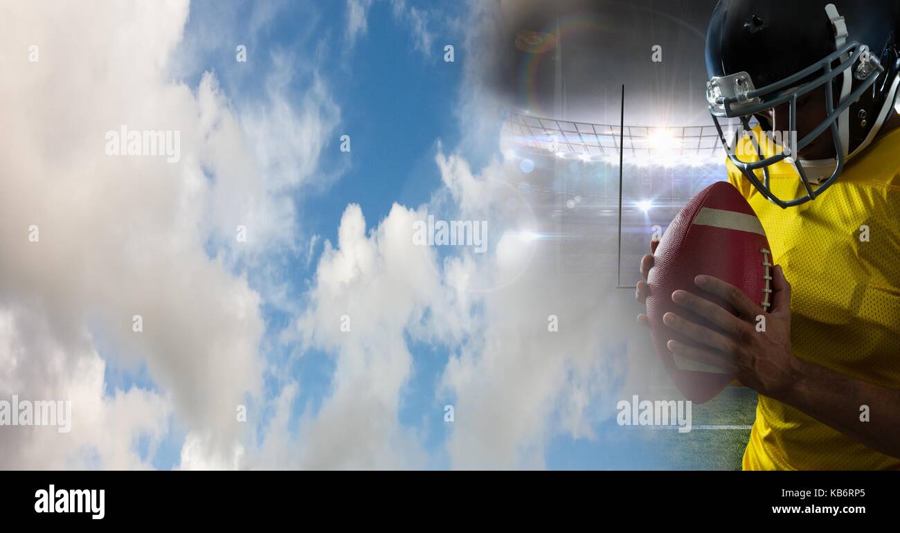 Digital composite of American football player with stadium transition ...