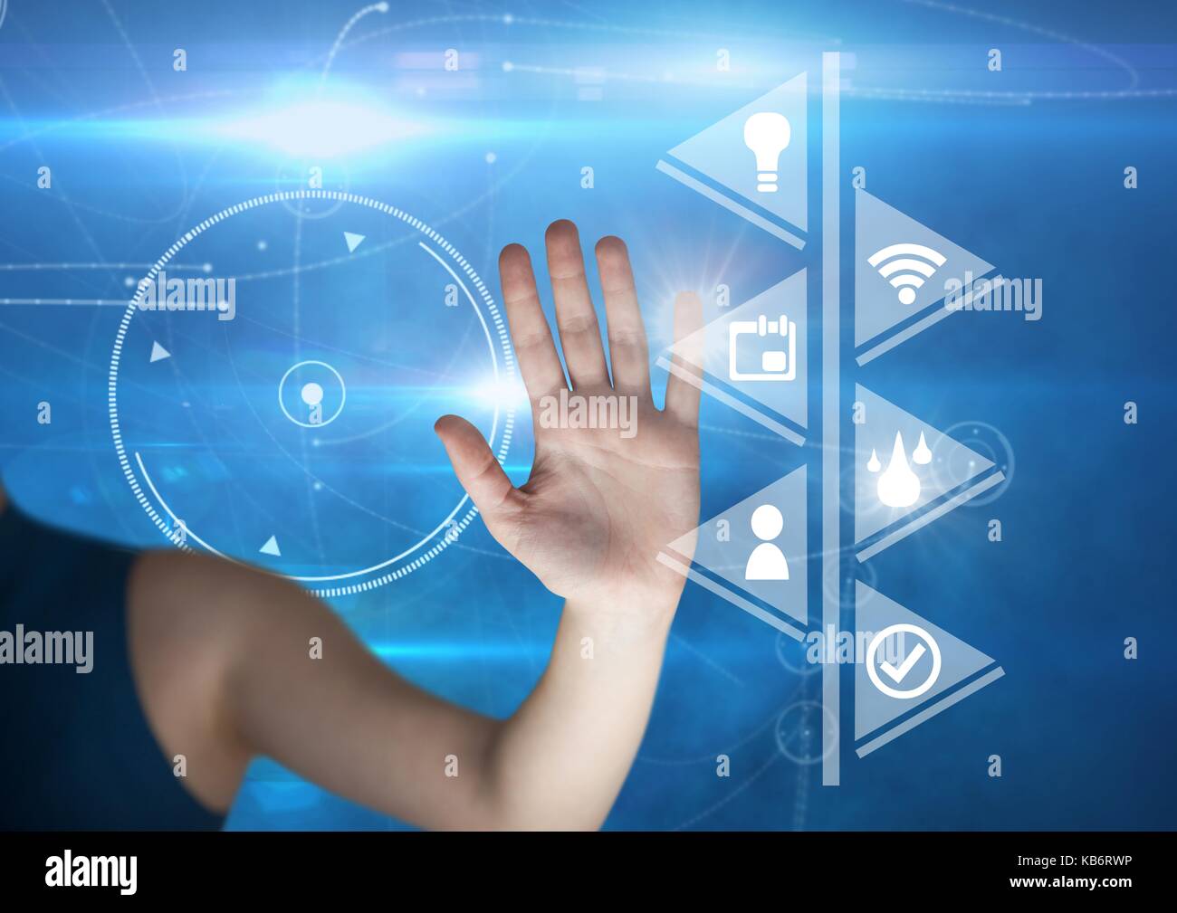 Digital composite of Hand touching icons interface of internet of ...