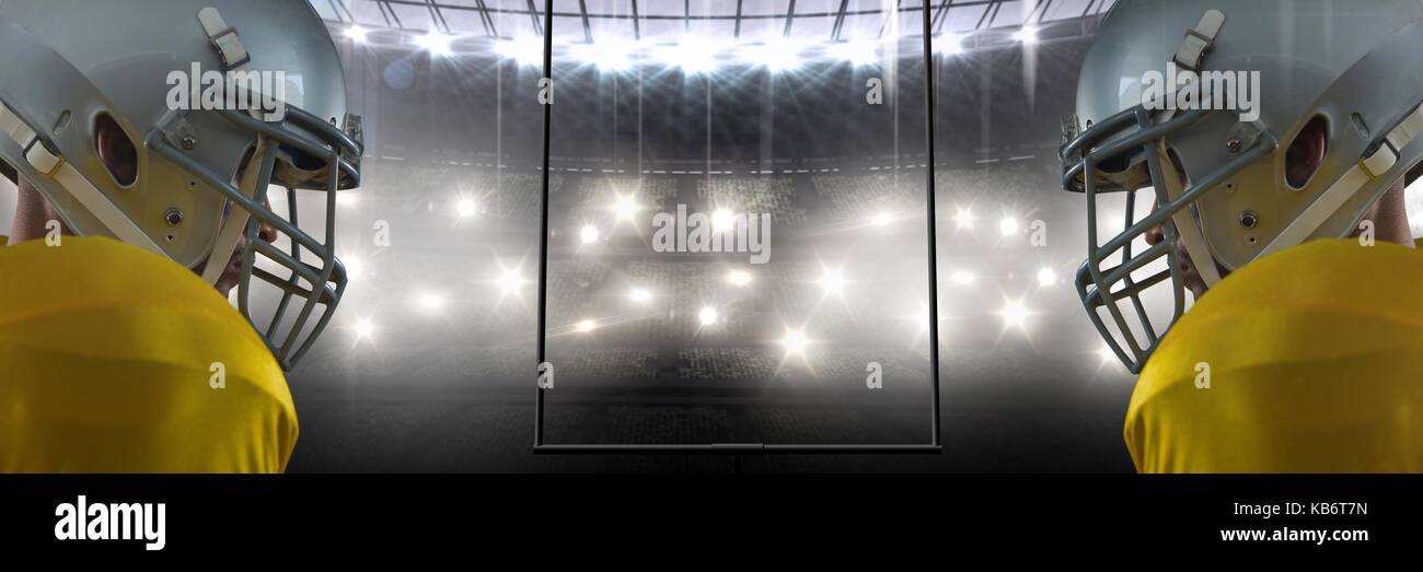 Digital composite of american football players mirrored in stadium ...