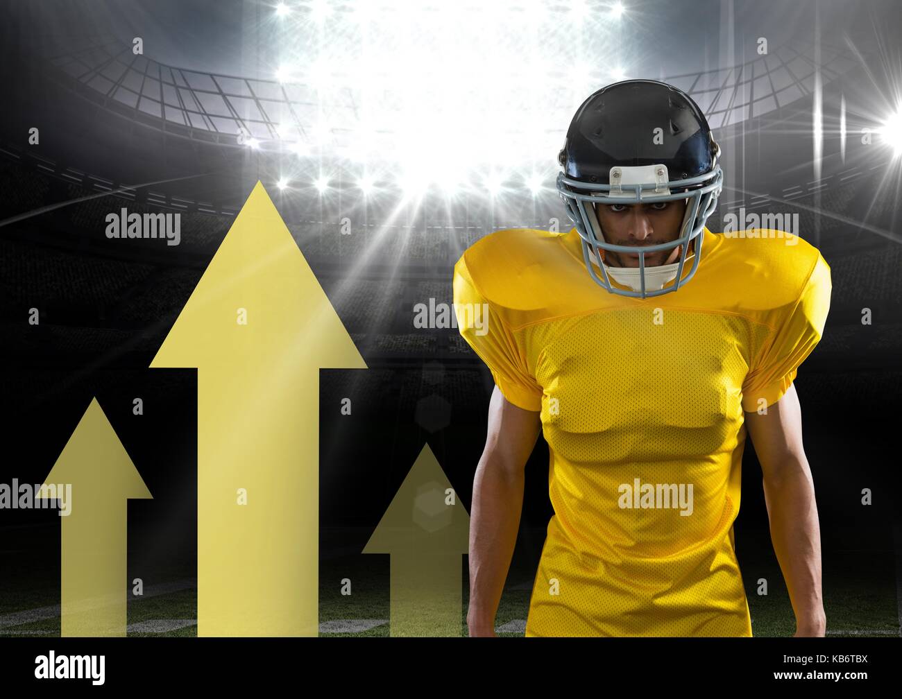 Digital composite of american football player standing in stadium with ...
