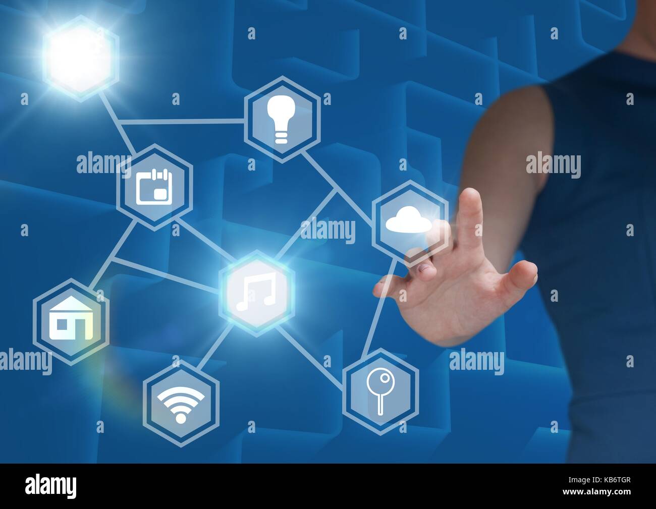 Digital composite of Hand touching icons interface of internet of ...