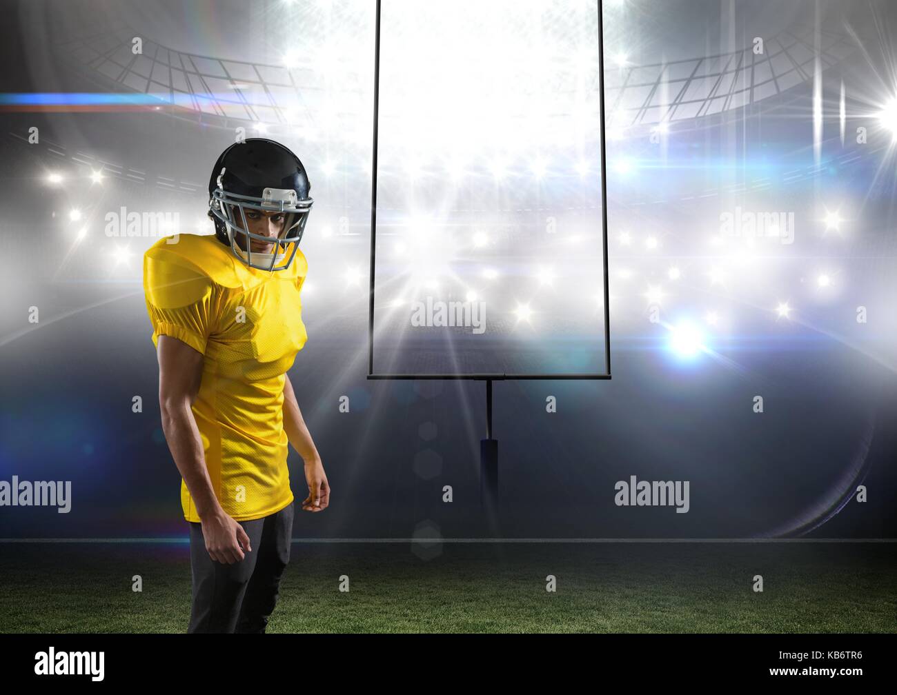 Digital composite of american football player standing in stadium in ...
