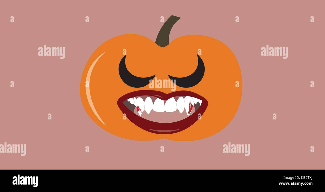 Digital composite of Pumpkin with lipstick and fangs illustration Stock ...