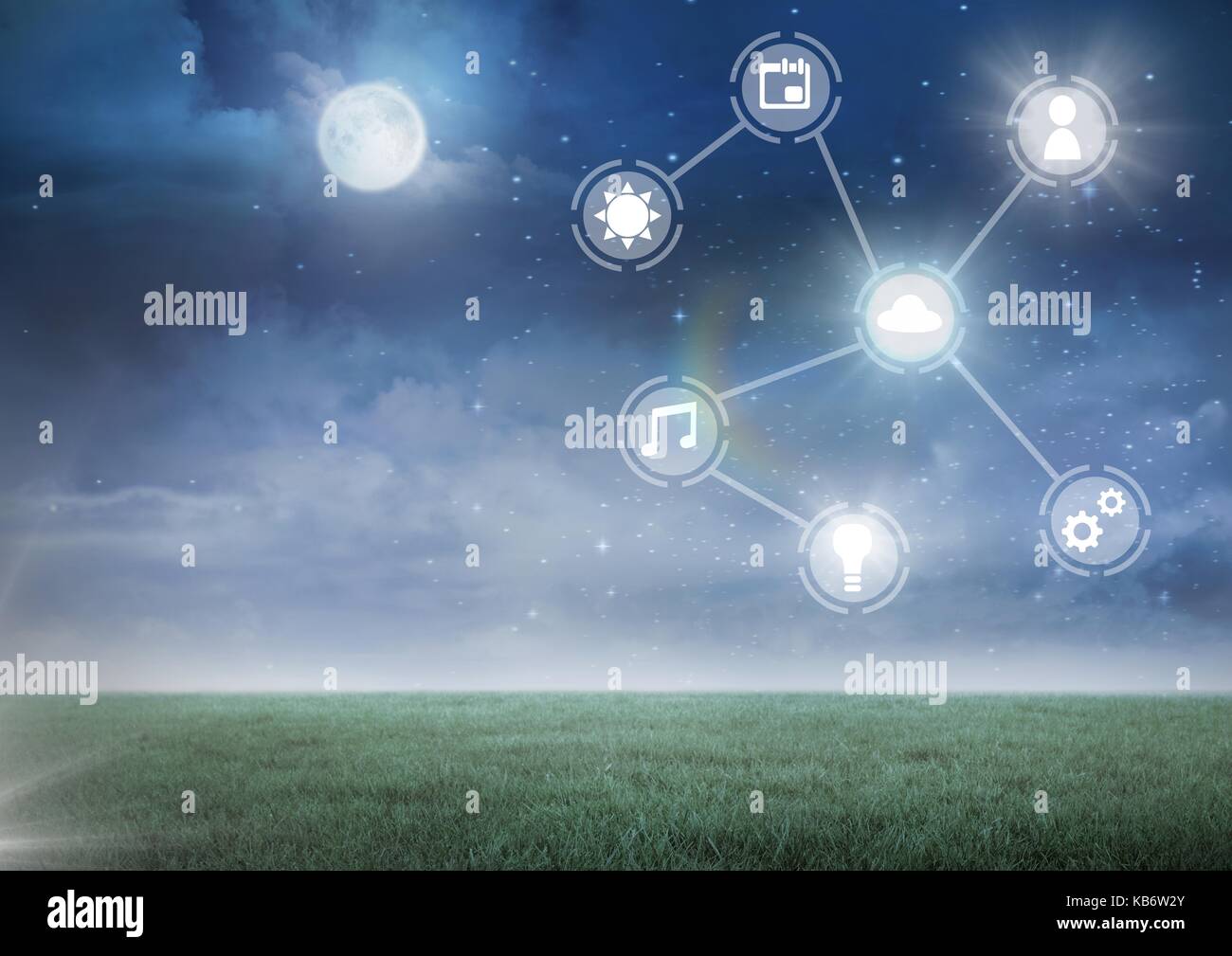 Digital composite of Icons interface of Internet Of Things over night ...
