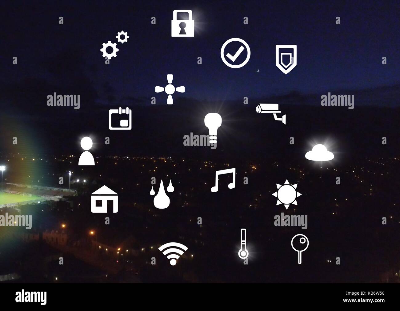 Digital composite of Icons interface of Internet Of Things over night ...