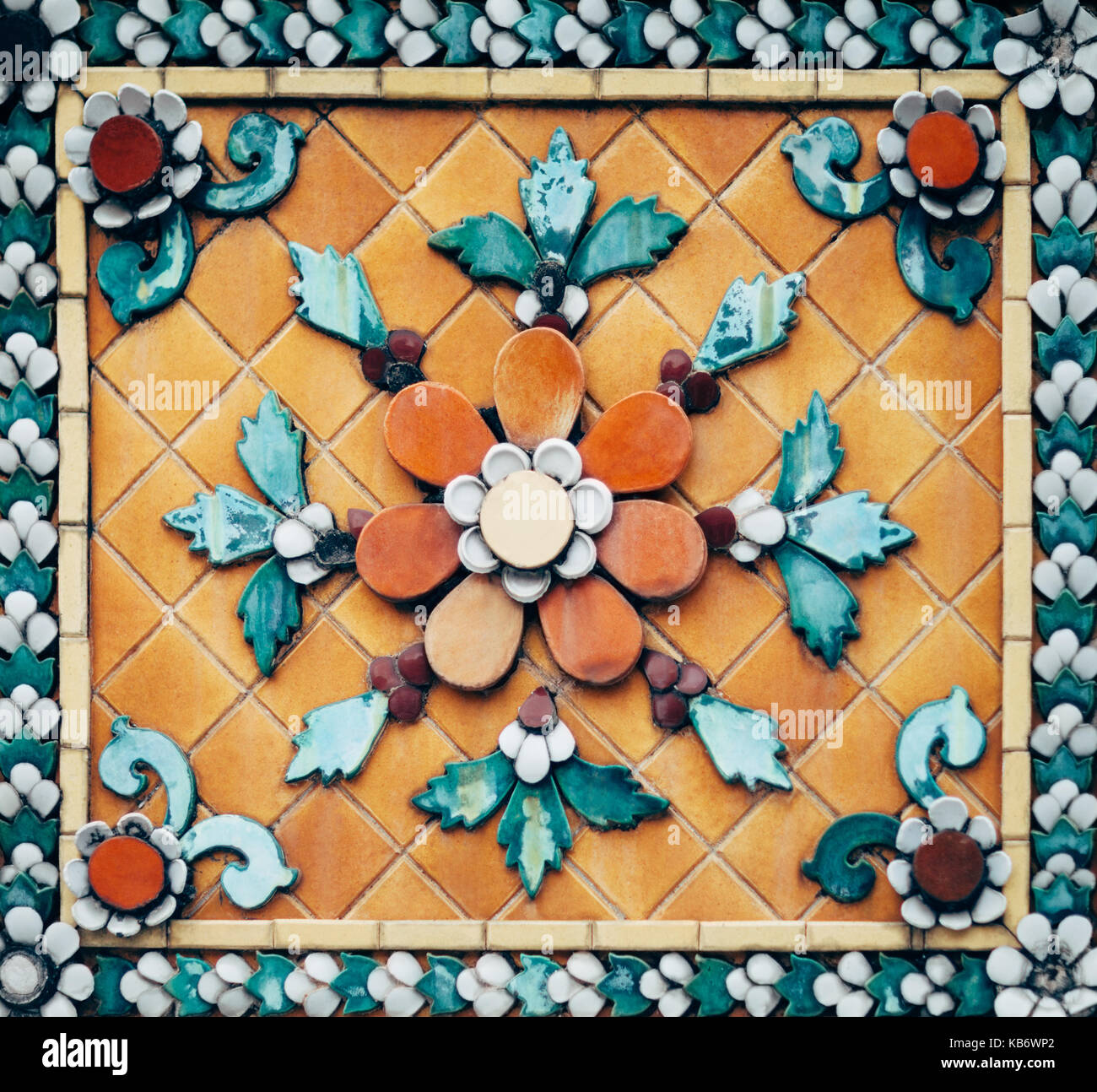 Decoration detail of mosaic wall pattern in Thailand Stock Photo - Alamy