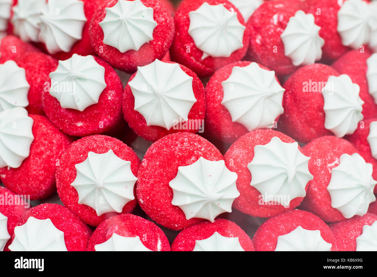Red candy Marshmallow Strawberries pile close up background Stock Photo ...