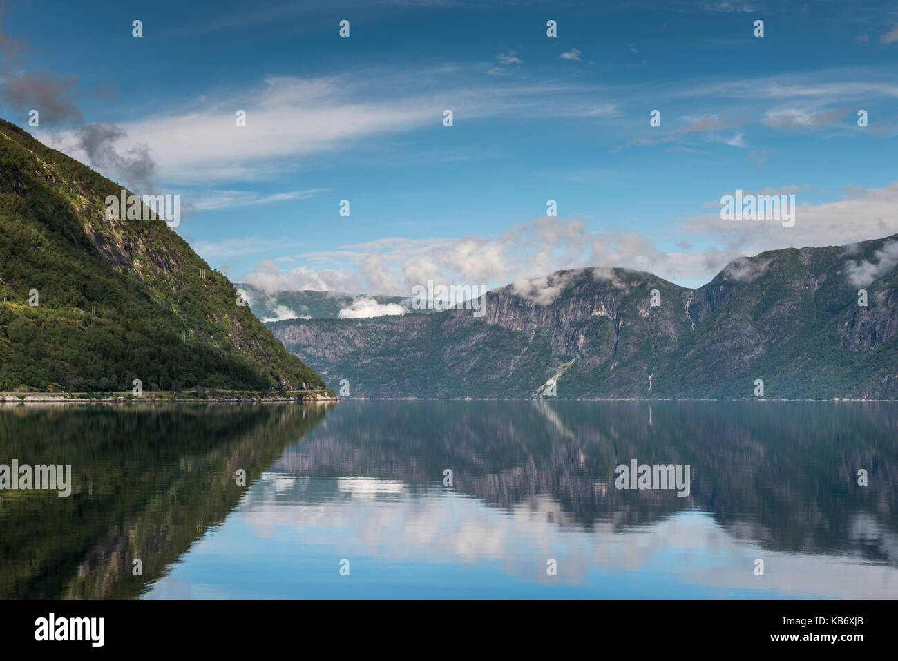 reflection of mountains and nature in eidfjord norway Stock Photo - Alamy